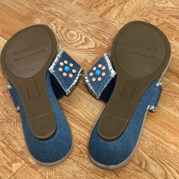 Joan Boyce | Shoes | Joan Boyce Beaded Wedge Denim Sandals | Poshmark